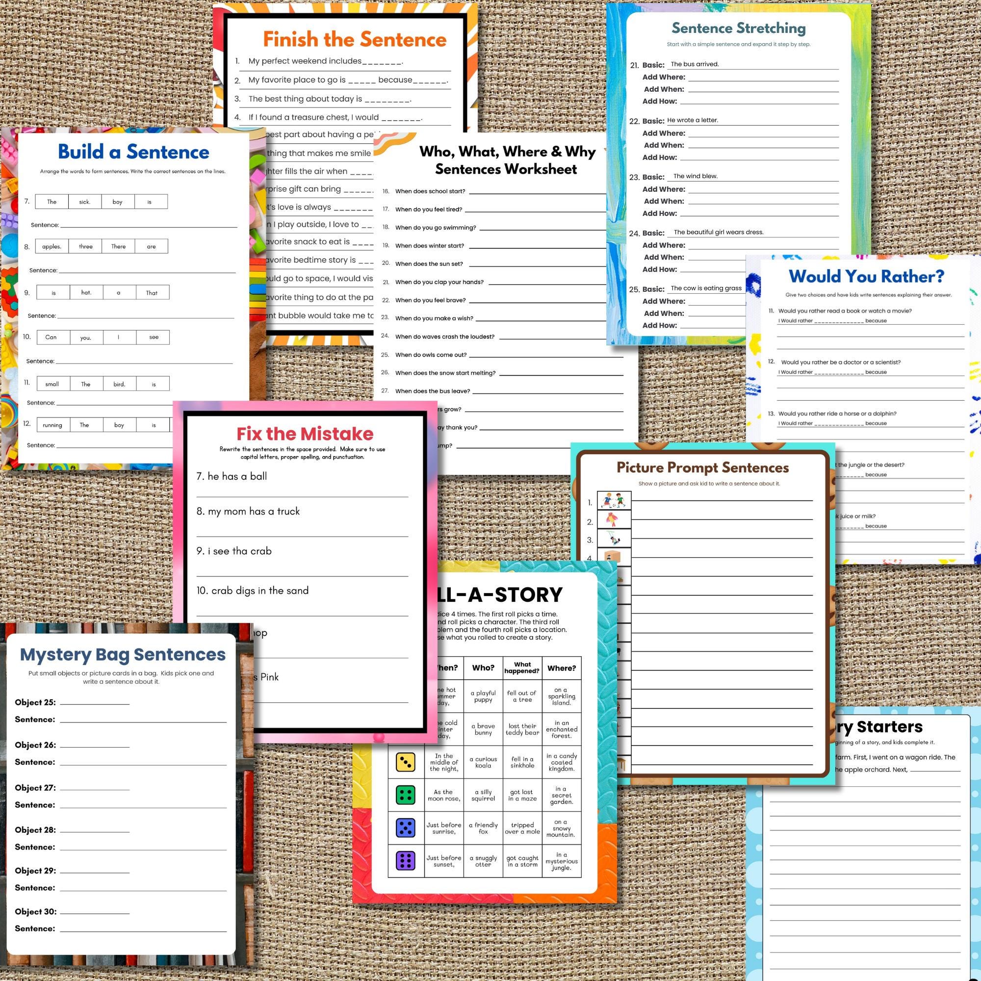 55 Sentence Building Worksheets, Write Sentences, Sentence Building ...