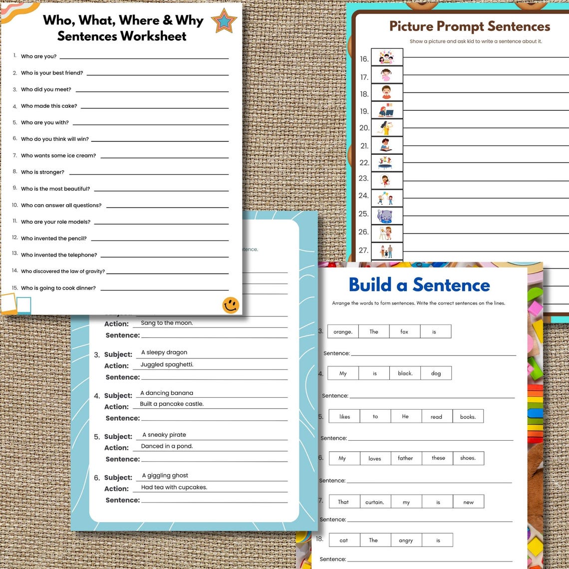 55 Sentence Building Worksheets, Write Sentences, Sentence Building ...