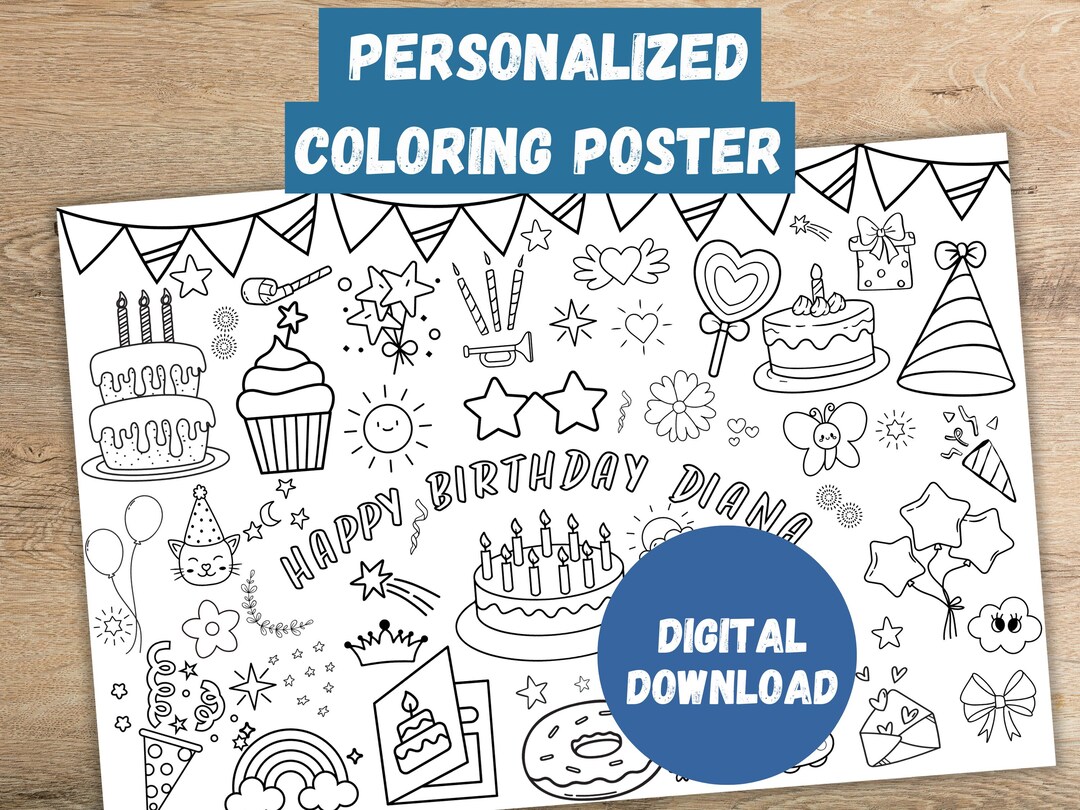 Birthday Coloring Sheet in 3 Large Sizes, Printable Giant Coloring ...