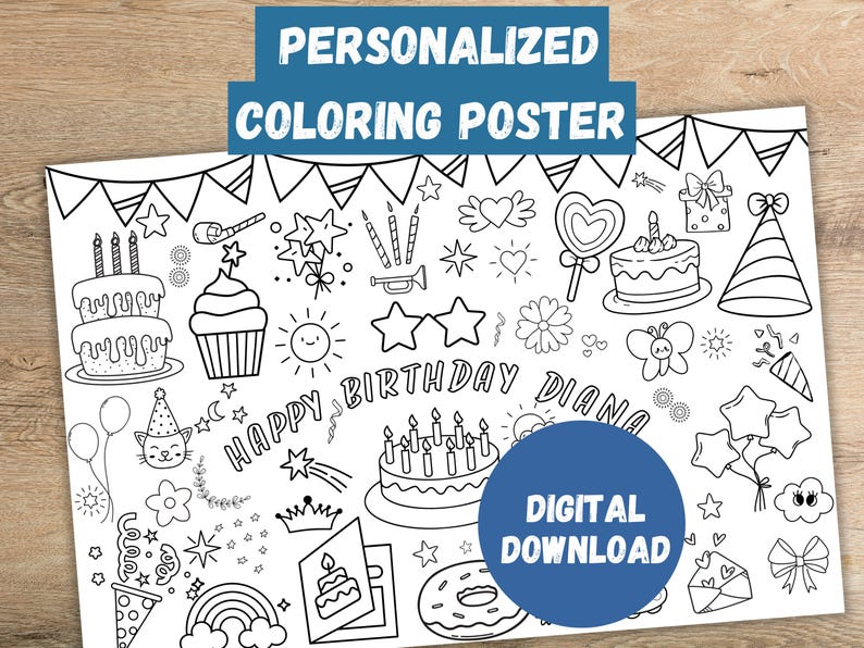 Birthday Coloring Sheet in 3 Large Sizes, Printable Giant Coloring ...