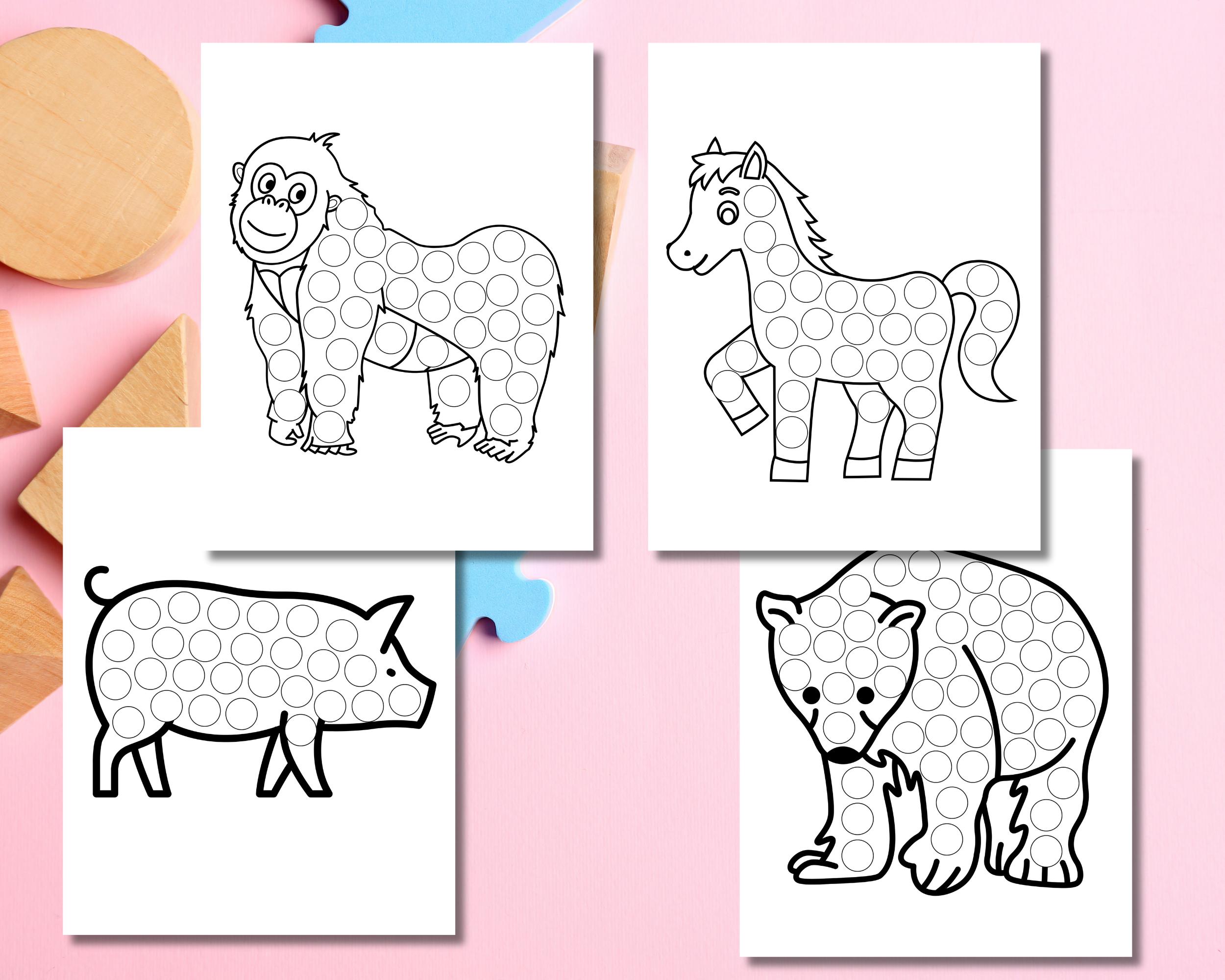 60 Animal Dot Marker Coloring Page, Do a Dot Activity, Printable Dab It ...
