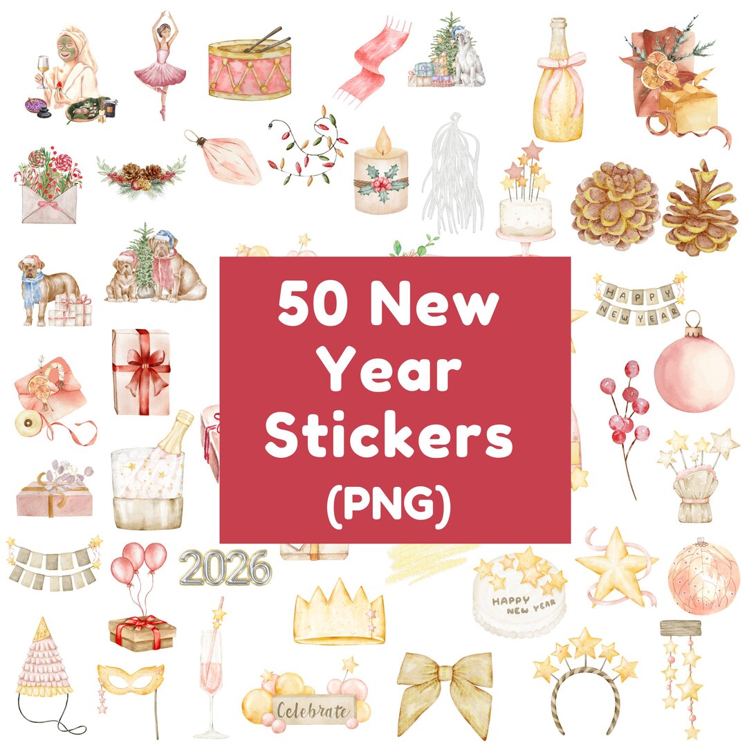 50 New Year's Digital Stickers, Digital Planner Stickers, New Year Mini ...
