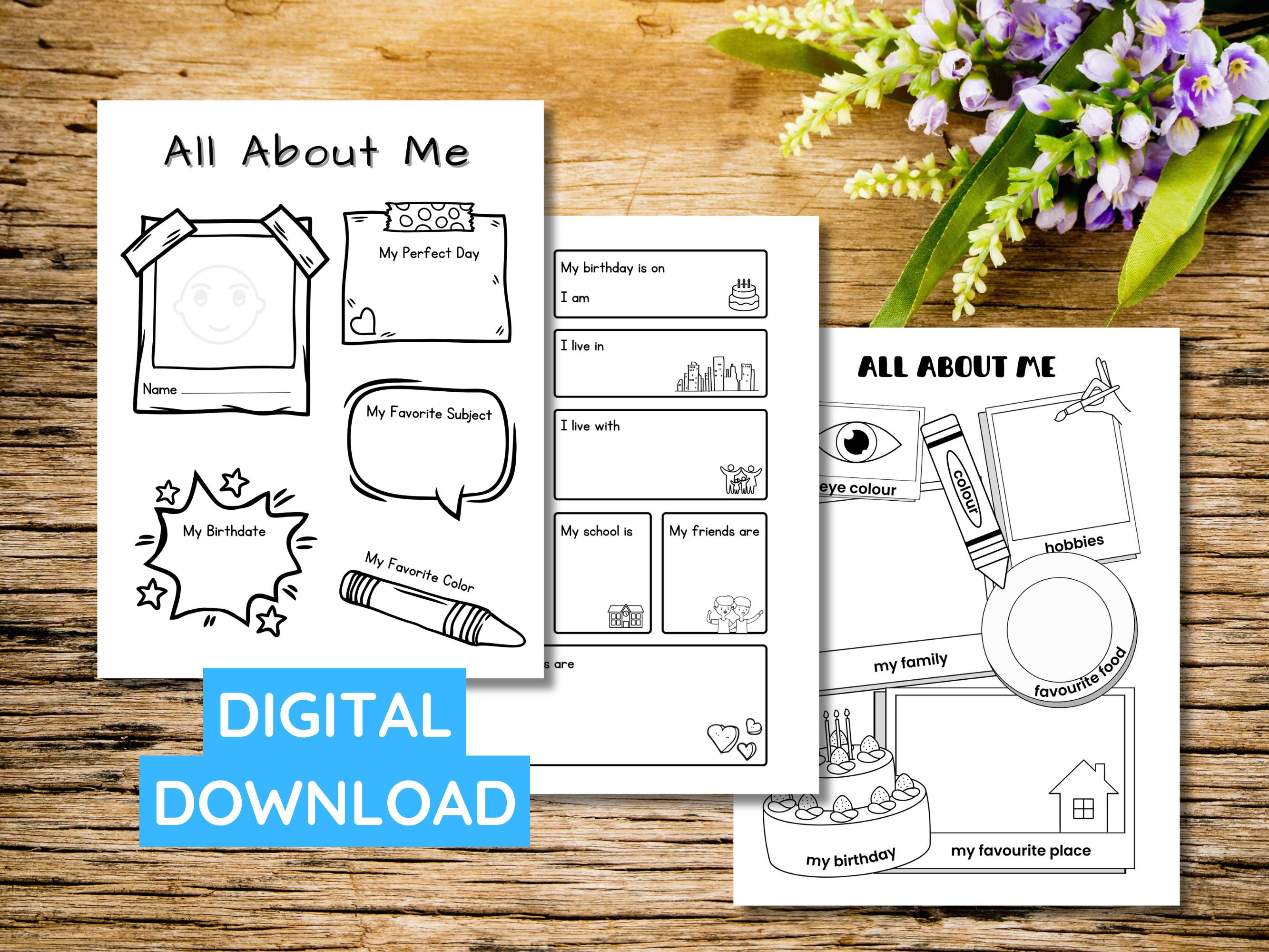 20 All About Me Printable Activity for Kids, About Me Sheet, Worksheet ...