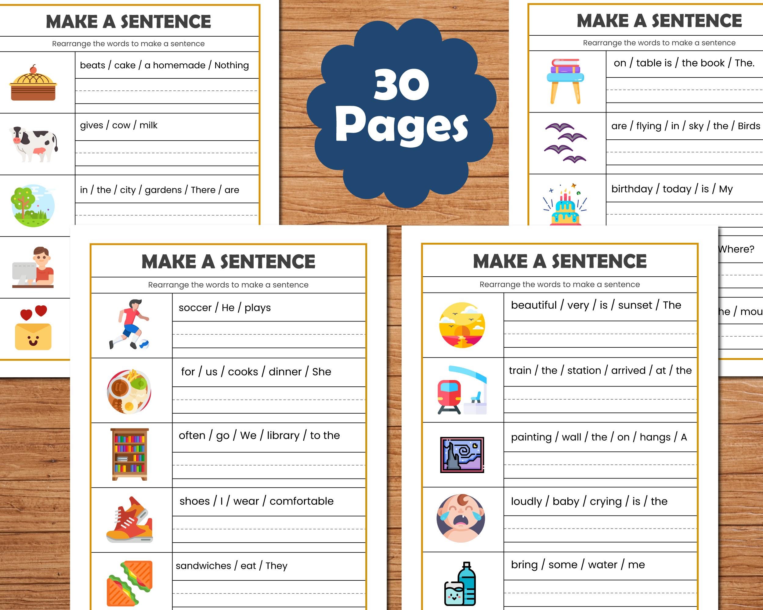 150 Create Sentences Worksheets, Printable Sentences Writing Exercise ...