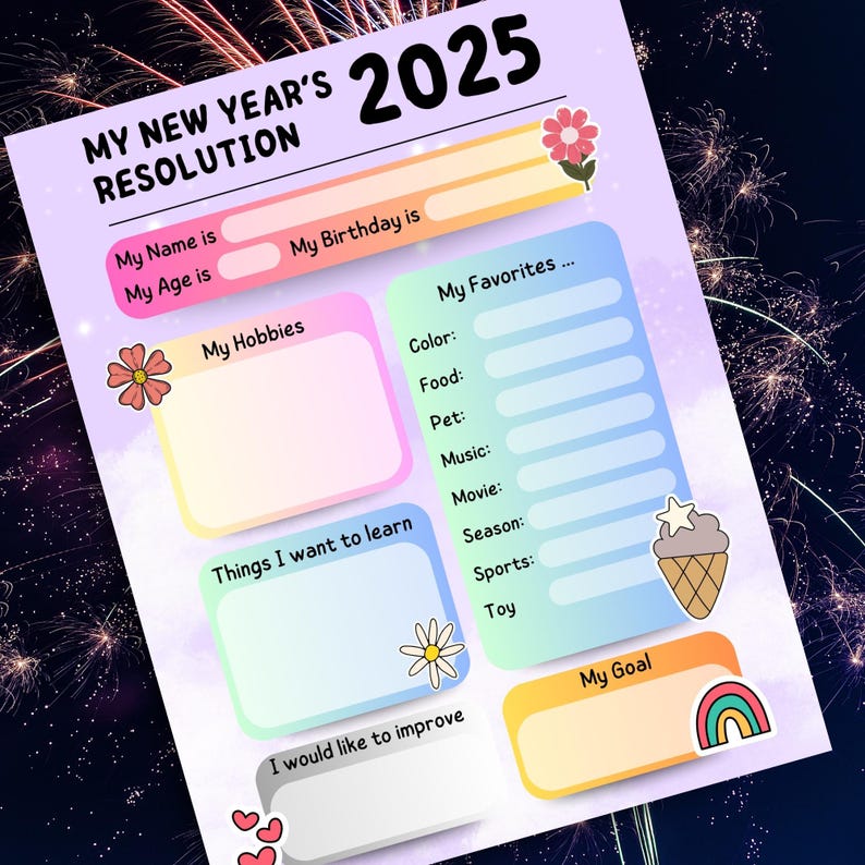 New Year's Resolutions for Kids, Year in Review, New Years Reflection ...