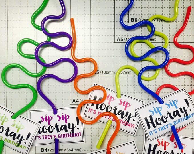 Sip Sip Hooray! Birthday Straw Tags Customizable Printable - Etsy