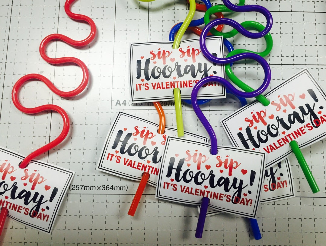 Sip Sip Hooray Valentine's Day Straw Tags Digital File - Etsy