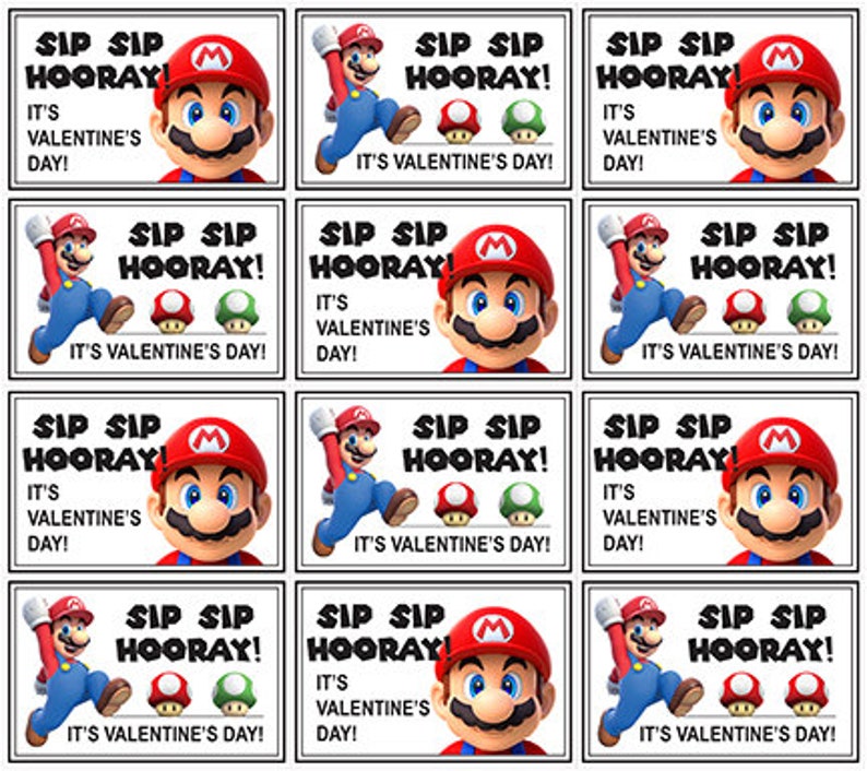 Sip Sip Hooray Super Mario Valentine's Straw Tags Printable - Etsy