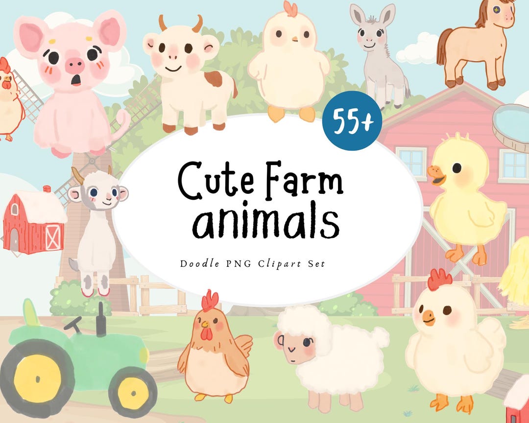 50+ Cute Farm Animals Clipart, Doodle Farm Life, Baby Farm Animal PNG ...