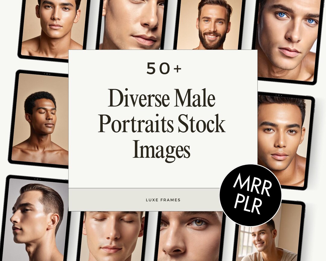 Diverse Male Model Portraits Stock Images With MRR and PLR, Skincare ...