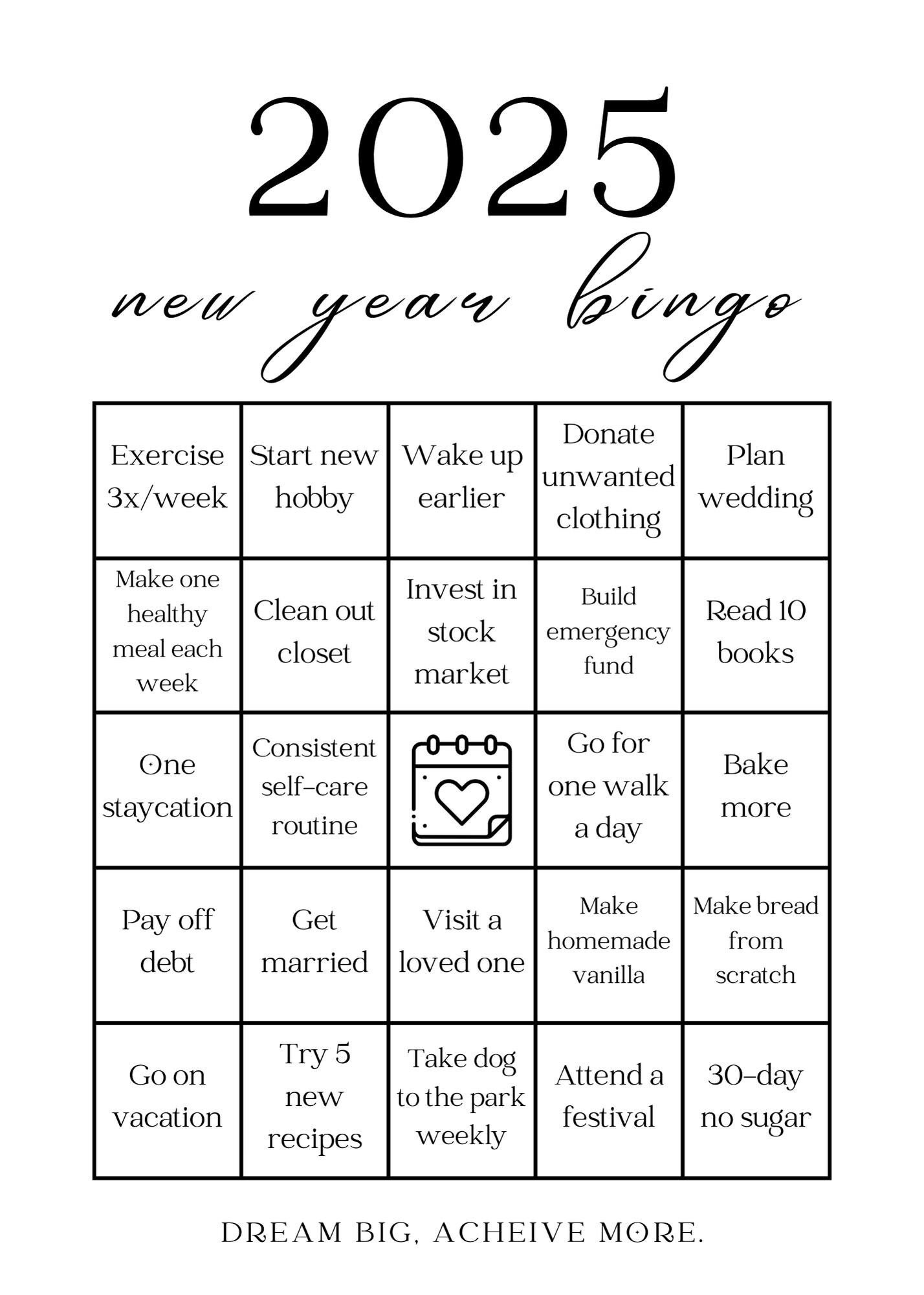 2025 Bingo Cards, New Year Bingo, 2025 Manifestation, 2025 Vision Board ...