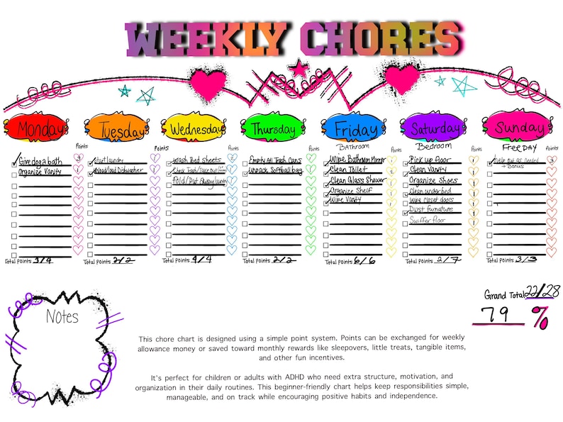 ADHD Weekly Chore Chart Printable | Kids Routine Planner, Reward System ...