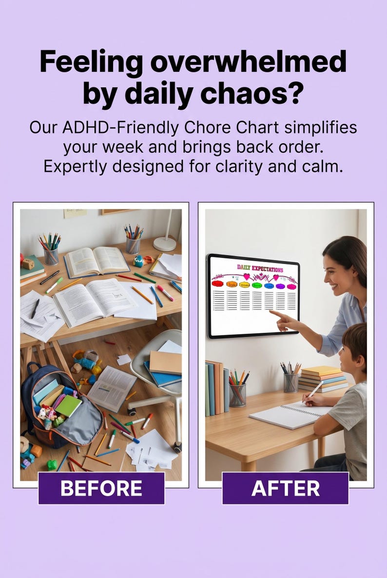 ADHD Weekly Chore Chart Printable | Kids Routine Planner, Reward System ...