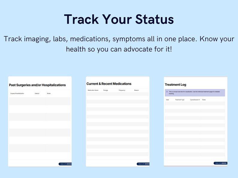 Cancer Care Tracker, Treatment & Symptom Log (digital PDF) - Etsy