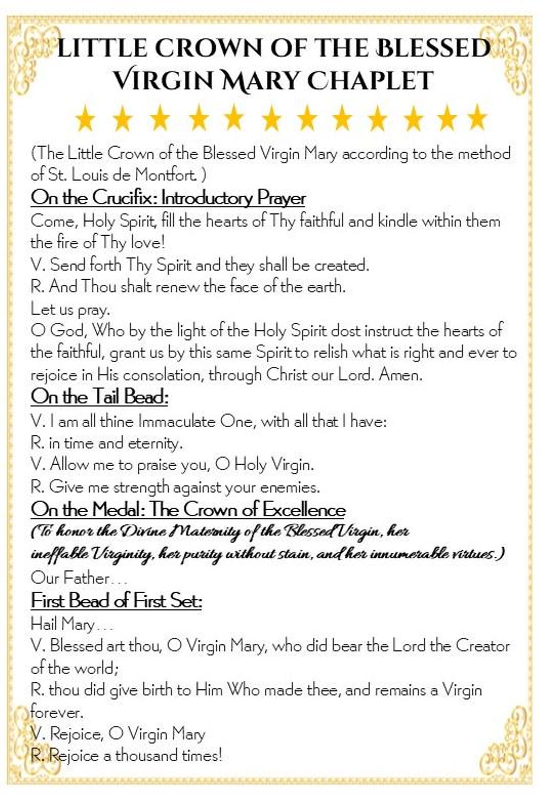 Little Crown of the Blessed Virgin Mother Prayer Card - Etsy