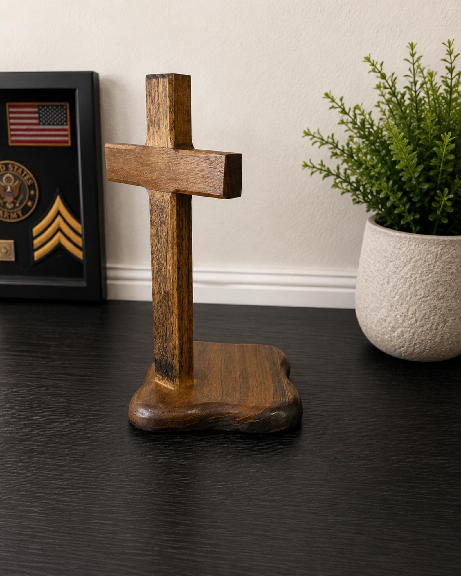 Wooden Cornerstone Cross, Christian Tabletop Decor, (espresso-stained ...
