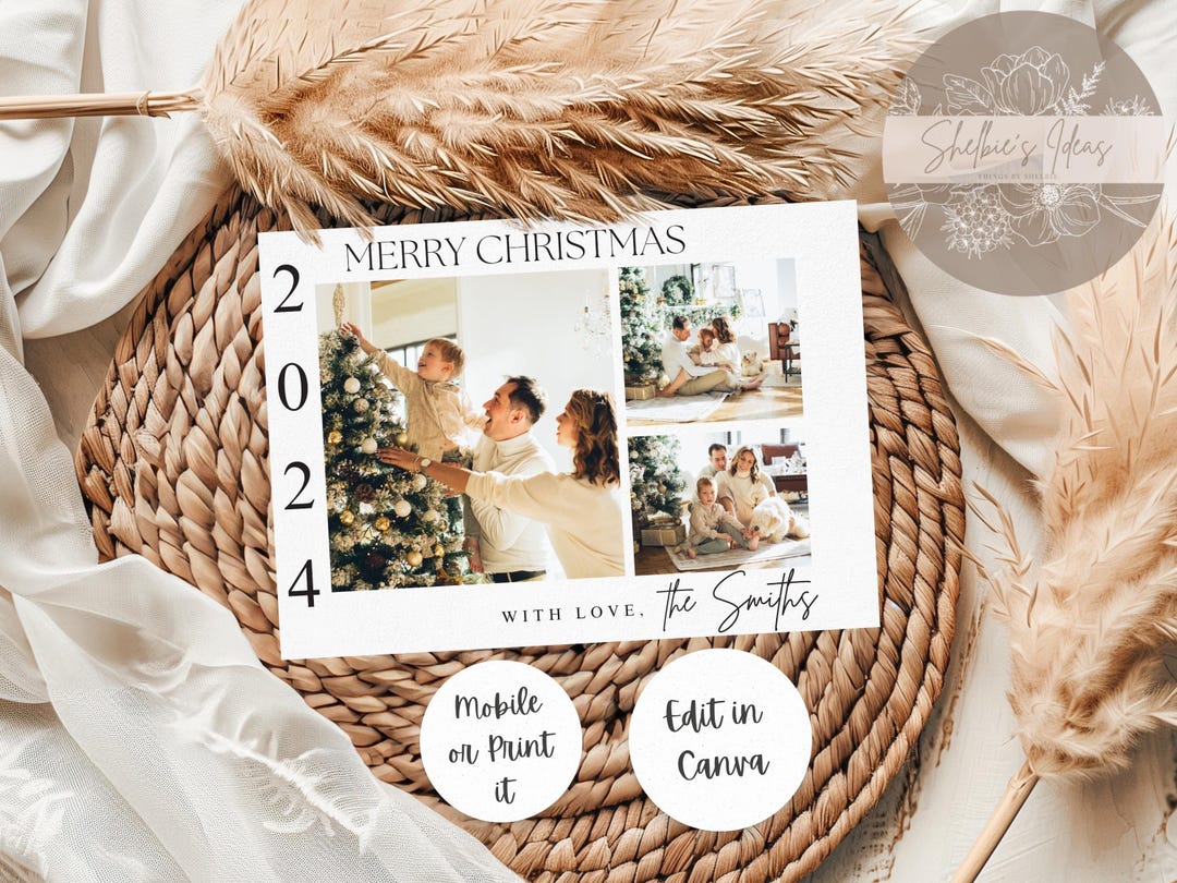Editable Christmas Photo Holiday Card Template, Minimalist Photo ...