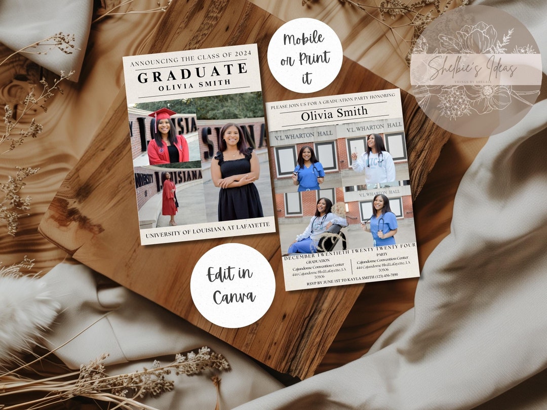 Editable Graduation Invitation Template, Modern Graduation Announcement ...