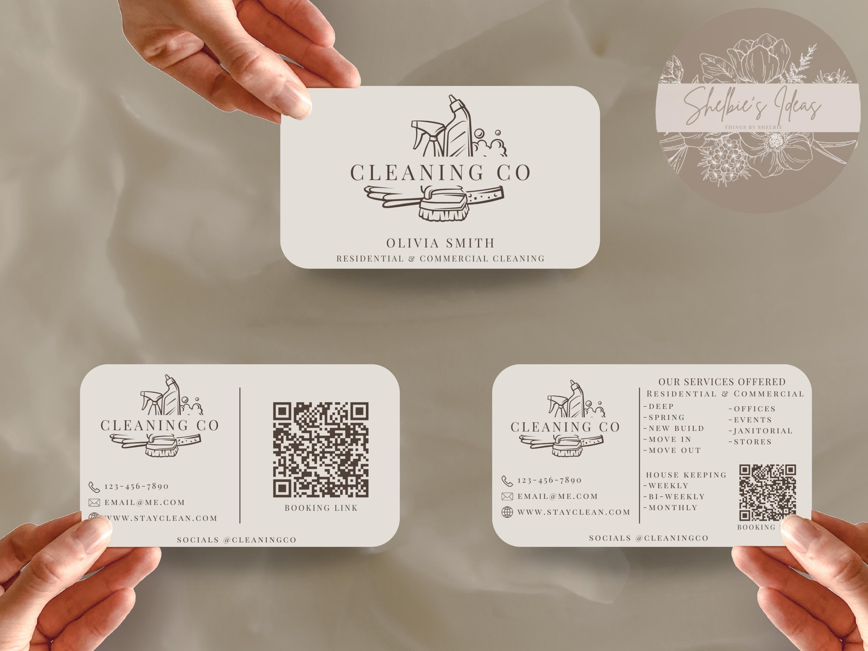 Cleaning Service Business Cards Template QR Code Business Cards ...