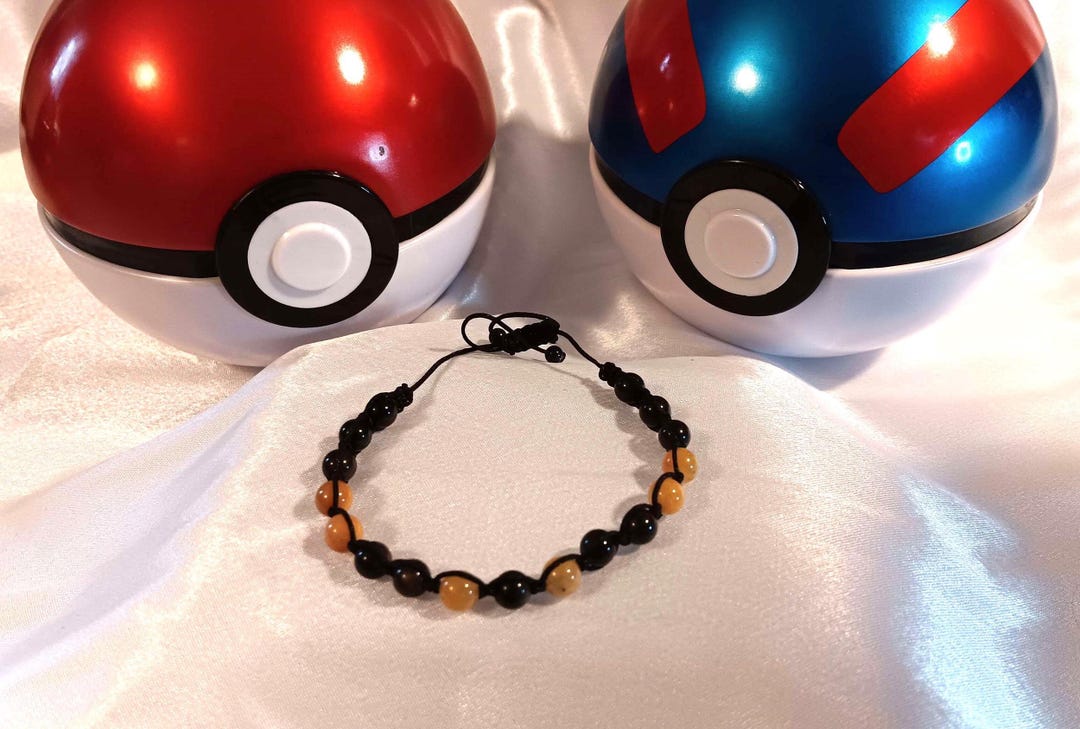 UMBREON | Pokémon-inspired Beaded Macramé Bracelet, Silver Sheen ...