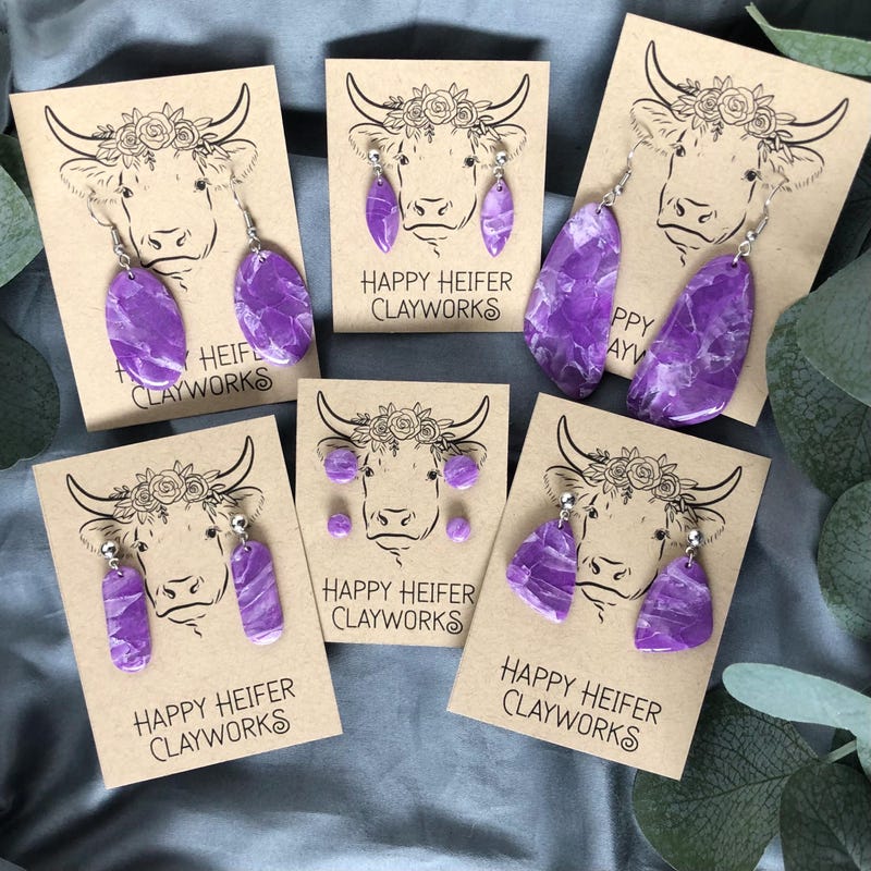 Amethyst Clay Earrings - Etsy