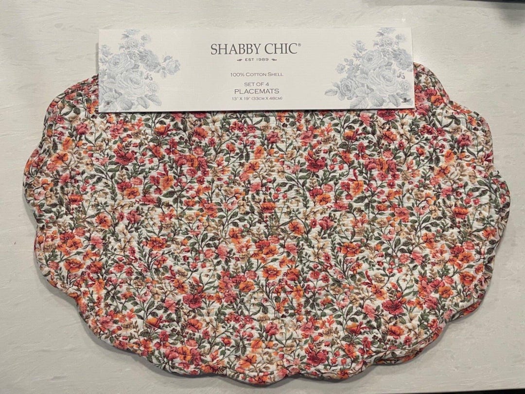 Shabby Chic Placemats 4 Reversible Pink Green Flowers 13 X 19 100% ...