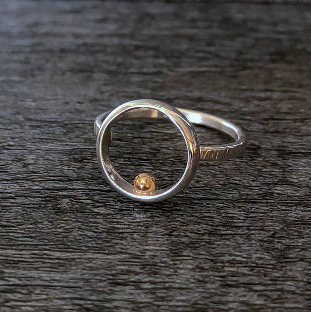 Silver and Gold Orb Ring, Silver Ring With Gold Accent, Silver and Gold ...