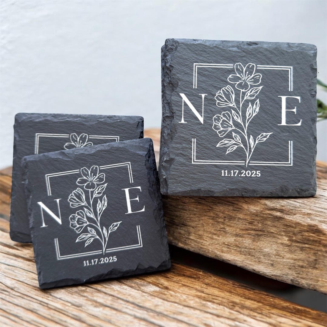 Your Logo Engraved Into Slate Stone Coasters, Laser Engraved Slate ...