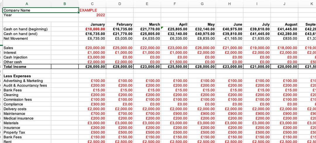 Cash Flow Spreadsheet Template - Etsy