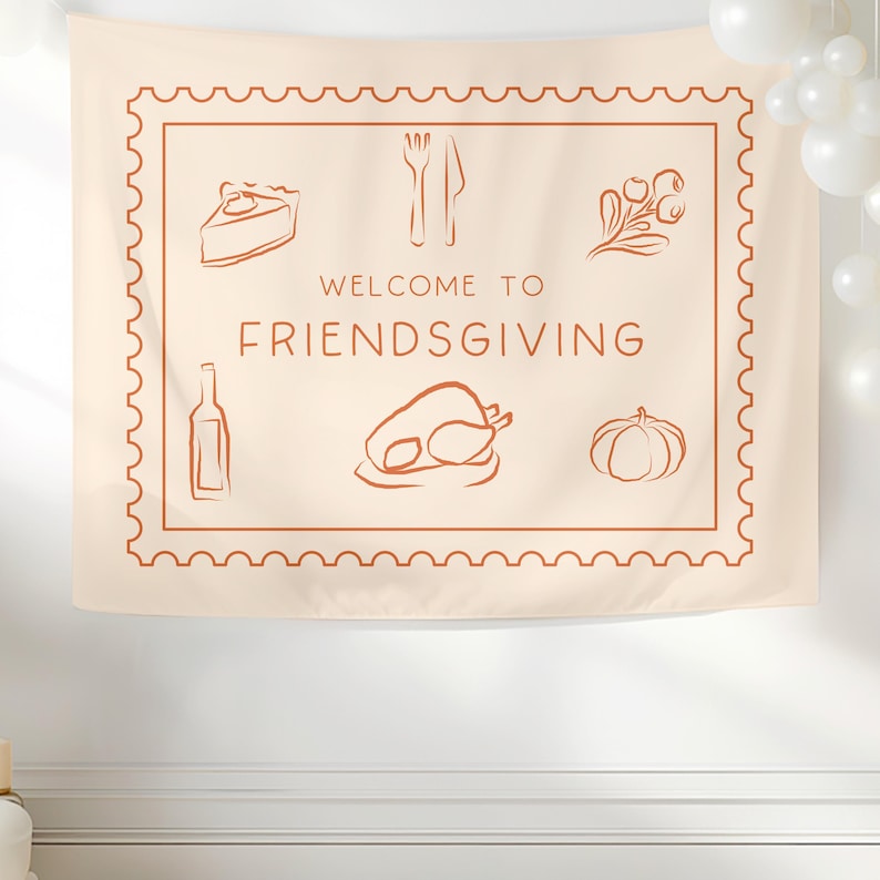 Postage Stamp Friendsgiving Welcome Sign Thanksgiving Doodle Tapestry ...