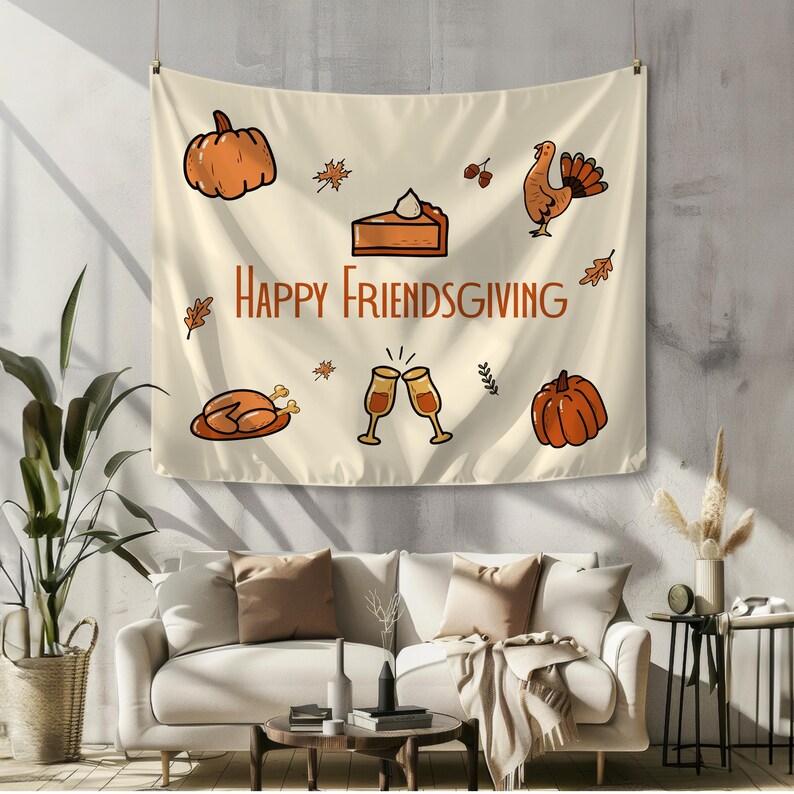Trendy Doodle Friendsgiving Welcome Sign Thanksgiving Doodle Tapestry ...