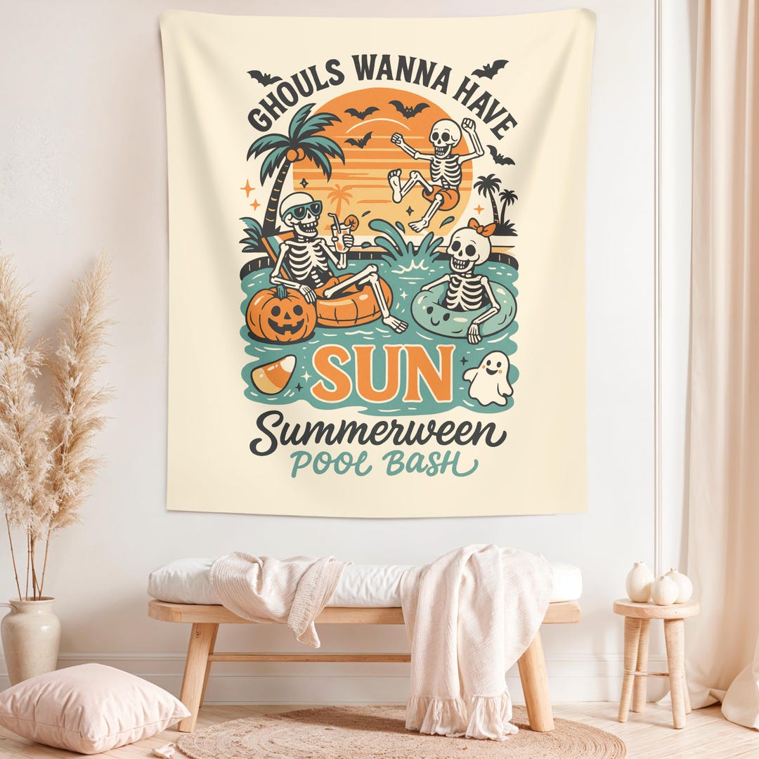Cute Summerween Party Banner Family Gathering Wall Tapestry Spooky ...