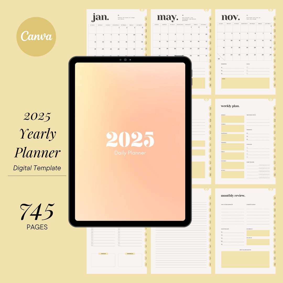 2025 Digital Yearly Planner | Canva Template | New Year Goal Setting ...