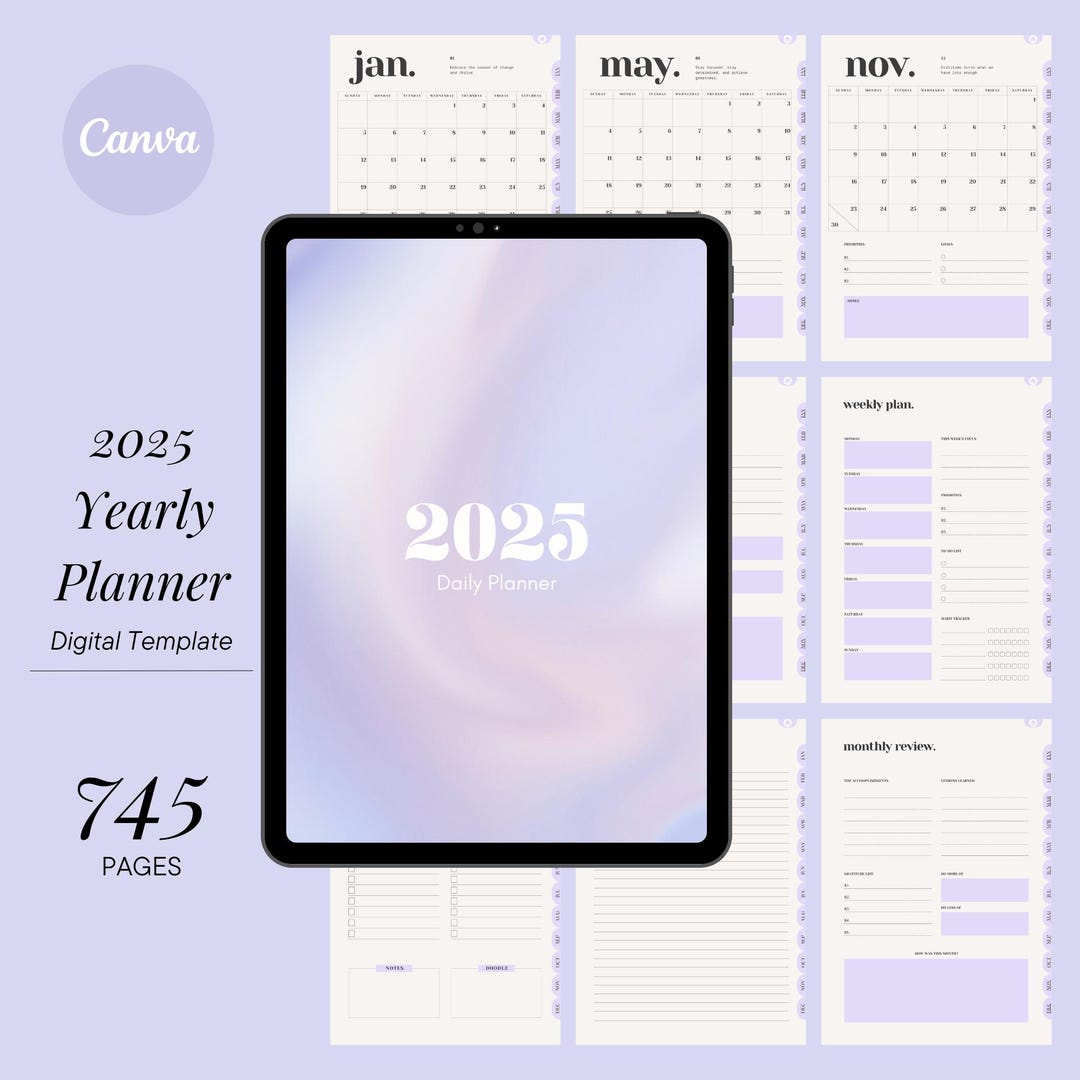 2025 Digital Yearly Planner | Canva Template | New Year Goal Setting ...