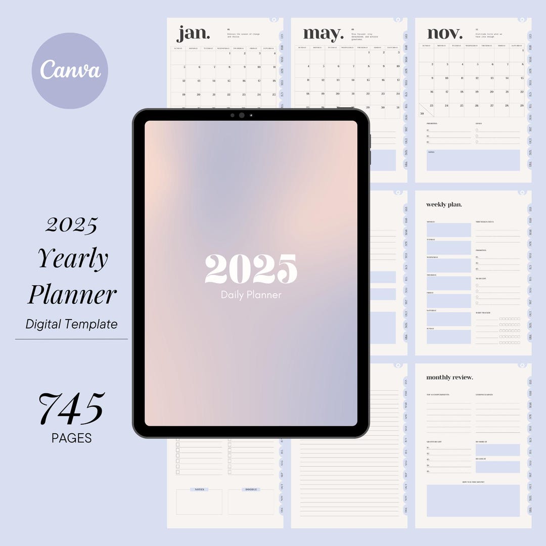 2025 Digital Yearly Planner | Canva Template | New Year Goal Setting ...