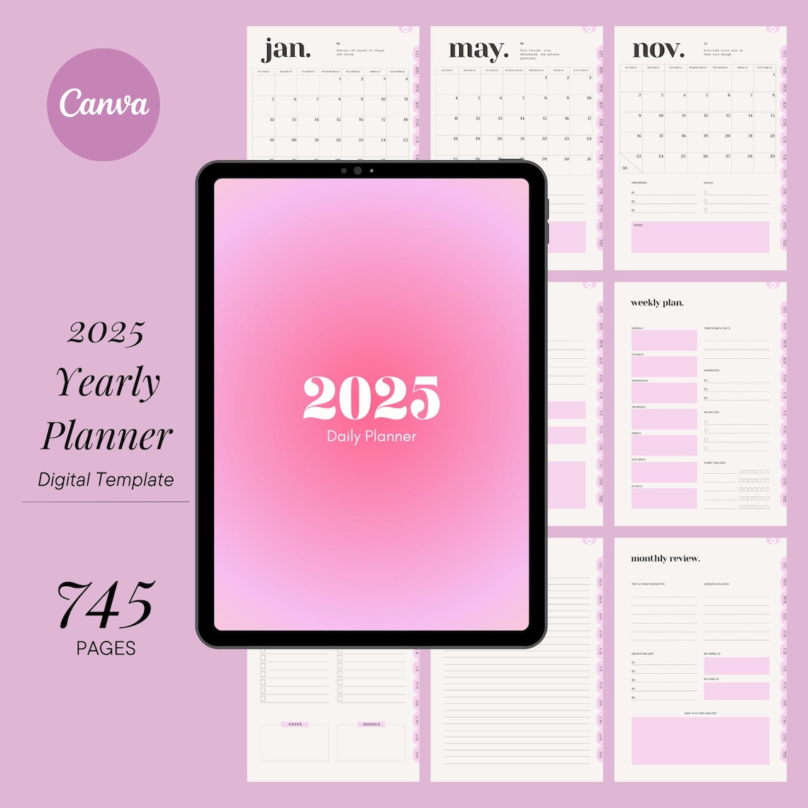 2025 Digital Yearly Planner | Canva Template | New Year Goal Setting ...