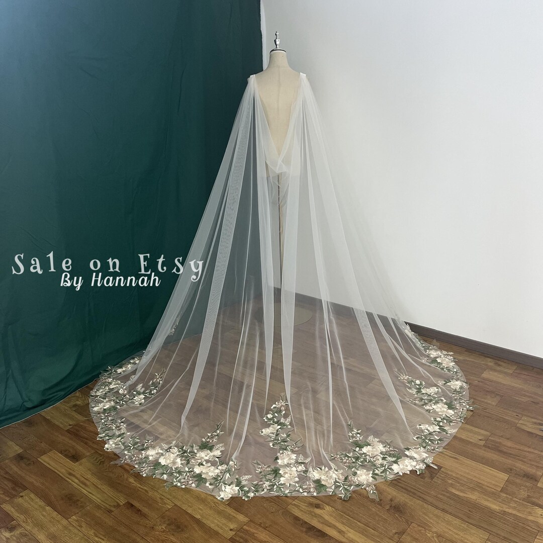 Green Floral Wedding Cape,floral V-shaped Back Cape for Garden Lawn ...