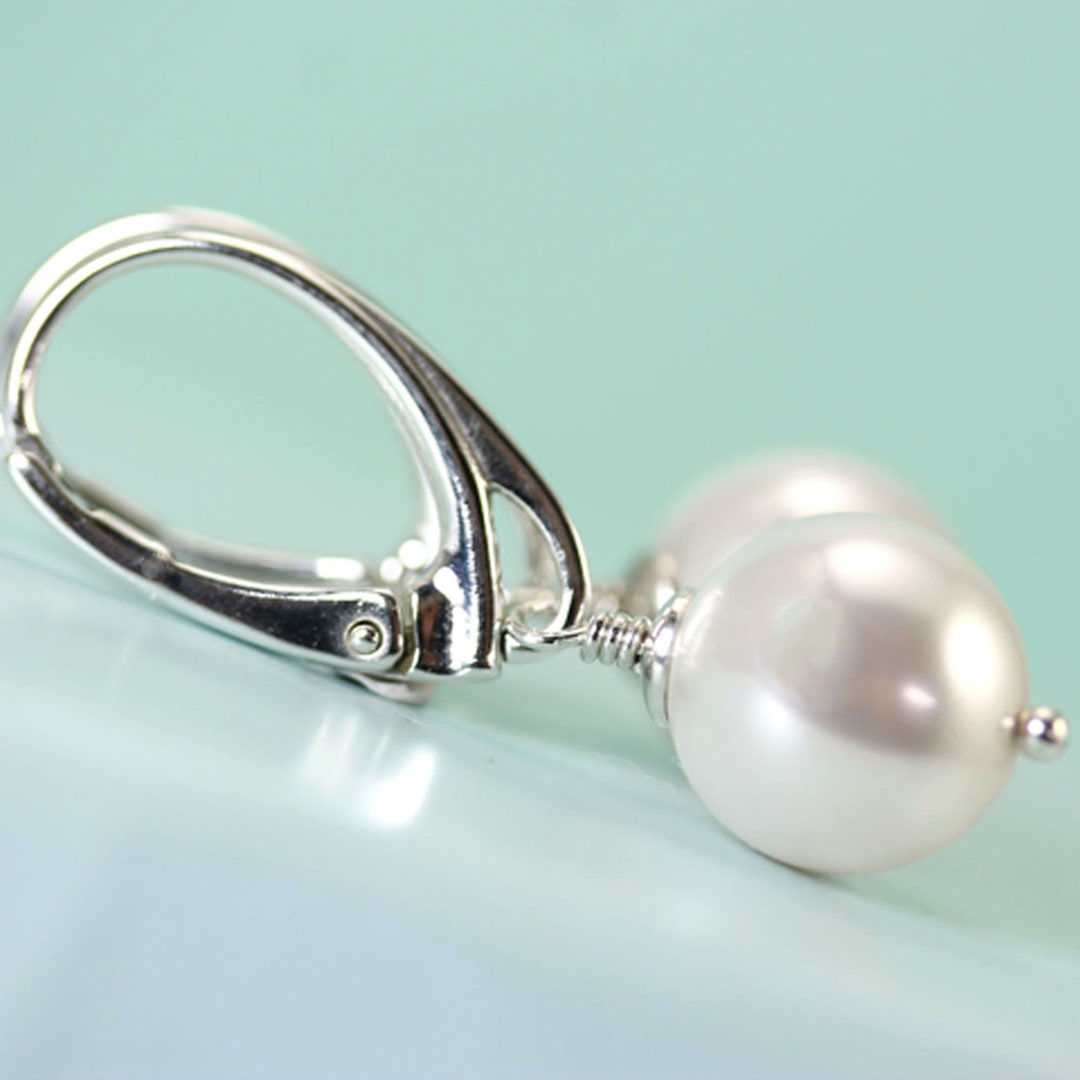 Pearl Lever Back Dangle Earrings 10mm High Quality Crystal Pearl With ...