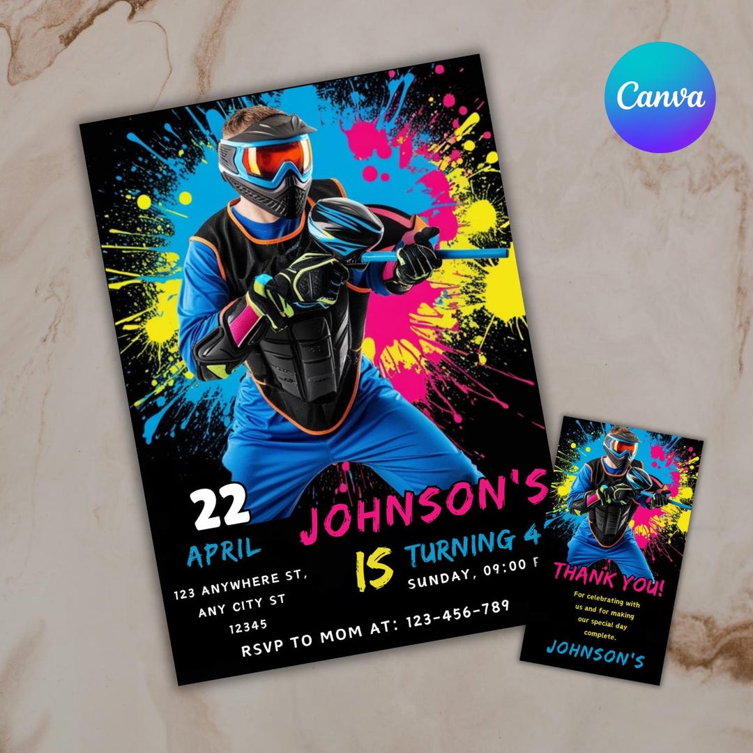 Paintball Birthday Invitation, Teen Paintballer Theme (instant Download ...