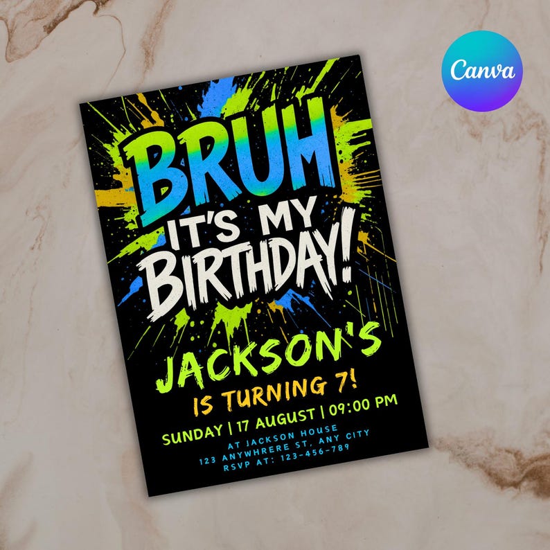 Bruh Birthday Invitation Template, Teen Party Invite (digital Download ...