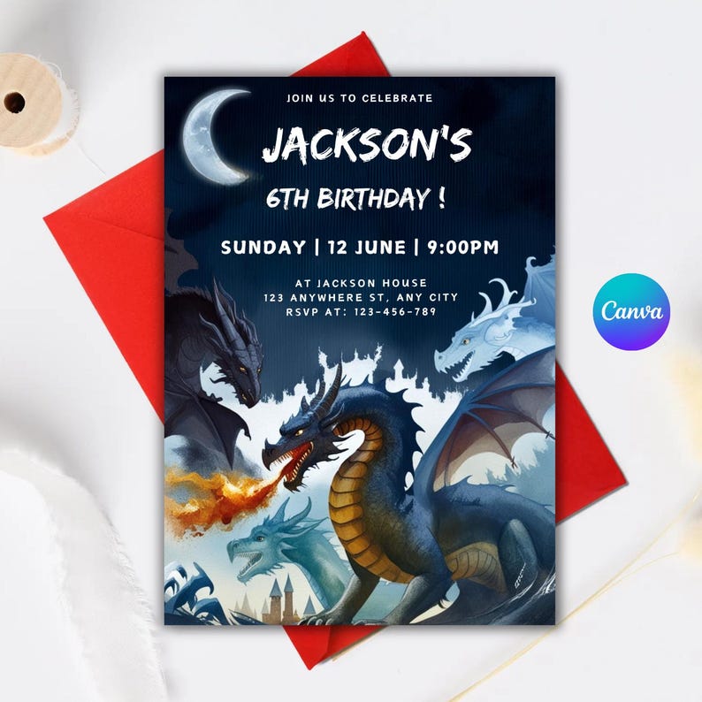 Dragon Birthday Invitation, Dragon Invite, Gothic Invitation, Jurassic ...