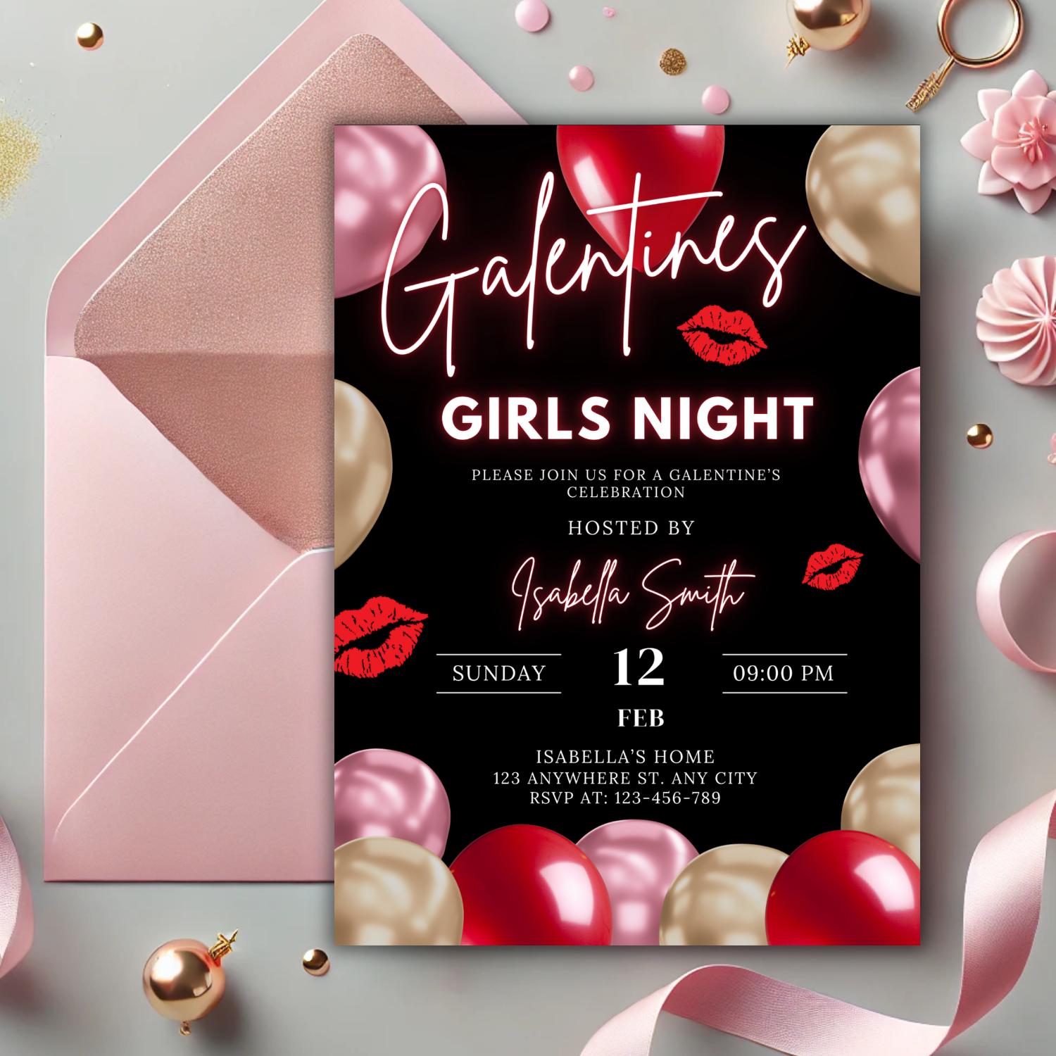 Galentine's Girls Night Invitation, Valentine's Dinner Invite (digital ...