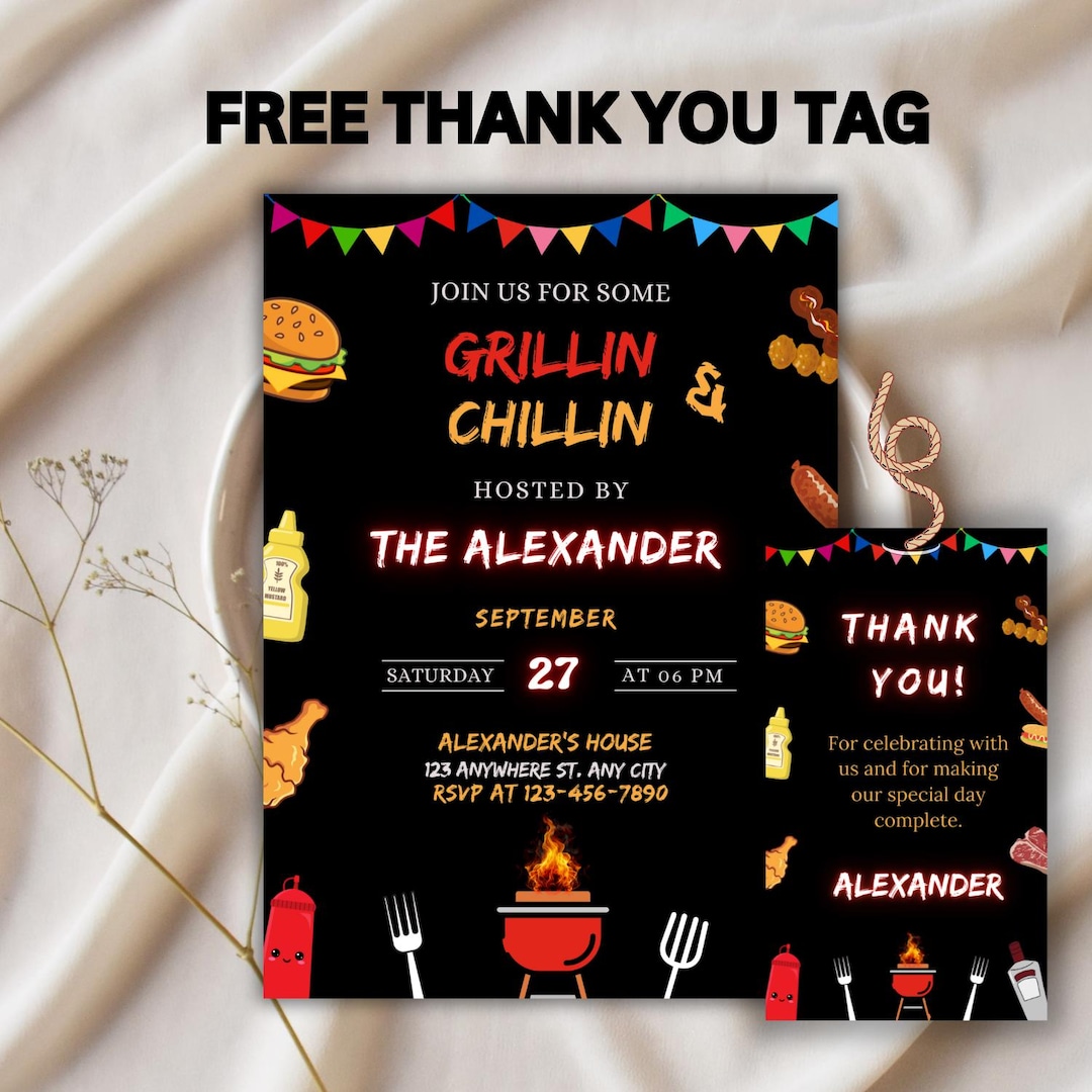 BBQ Birthday Invitation, Grillin & Chillin Invitation, BBQ Grill Party ...