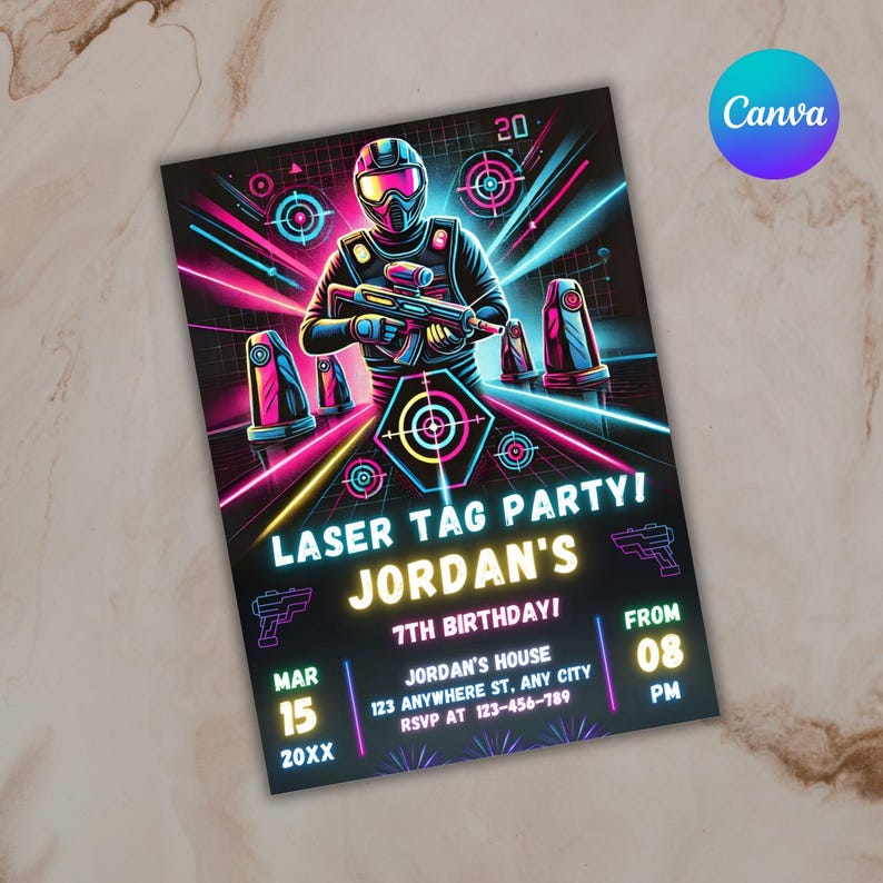 Editable Laser Tag Birthday Invitation, Laser Tag Party Invite Template ...