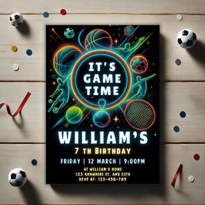 Editable Sports Invitation, Neon Sports Invites, Sports Flyer, Sport ...