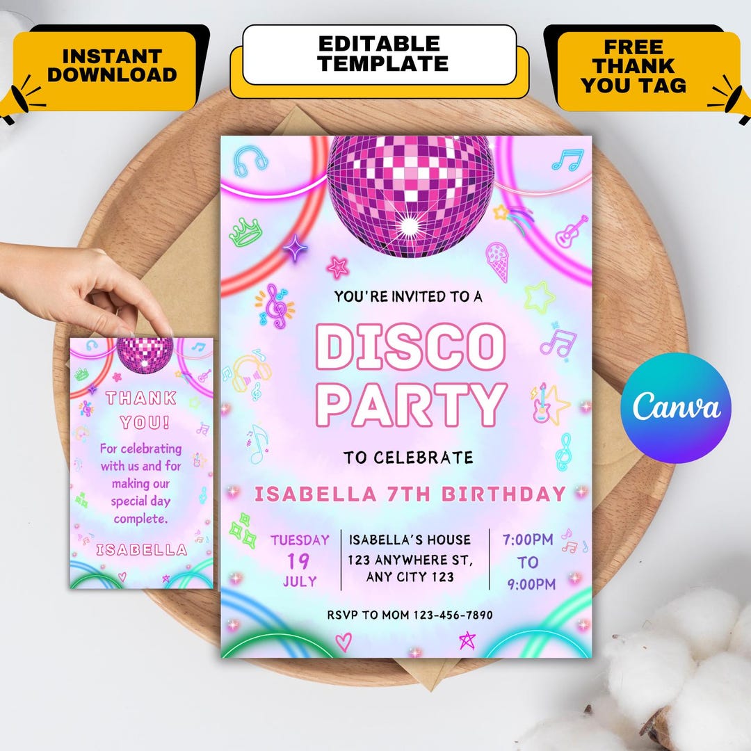 Editable Disco Party Invitation, Tie Dye Disco Gender Neutral Evites ...