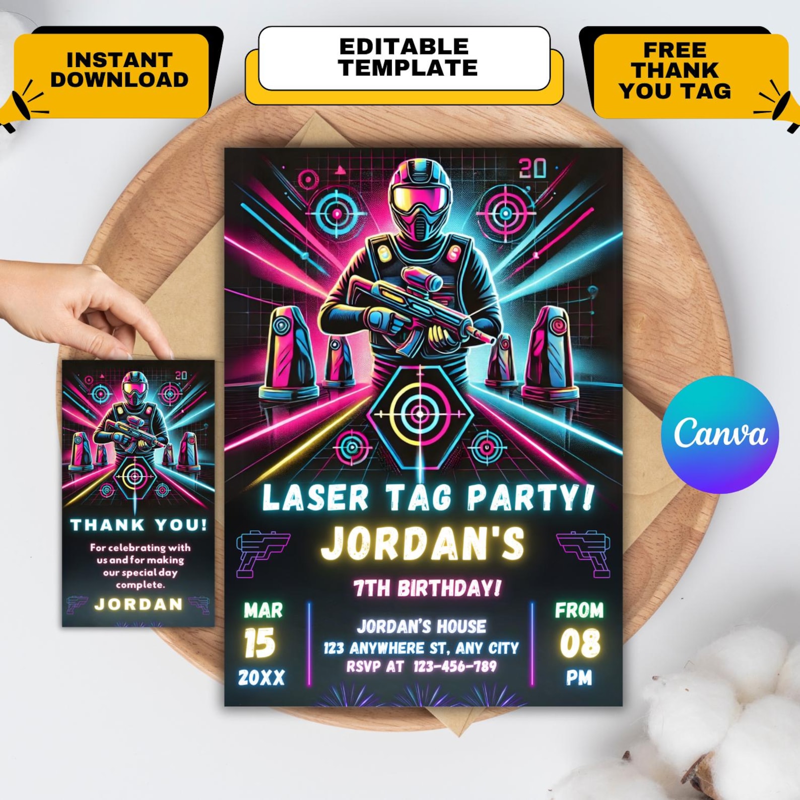 Editable Laser Tag Birthday Invitation, Laser Tag Party Invite Template ...