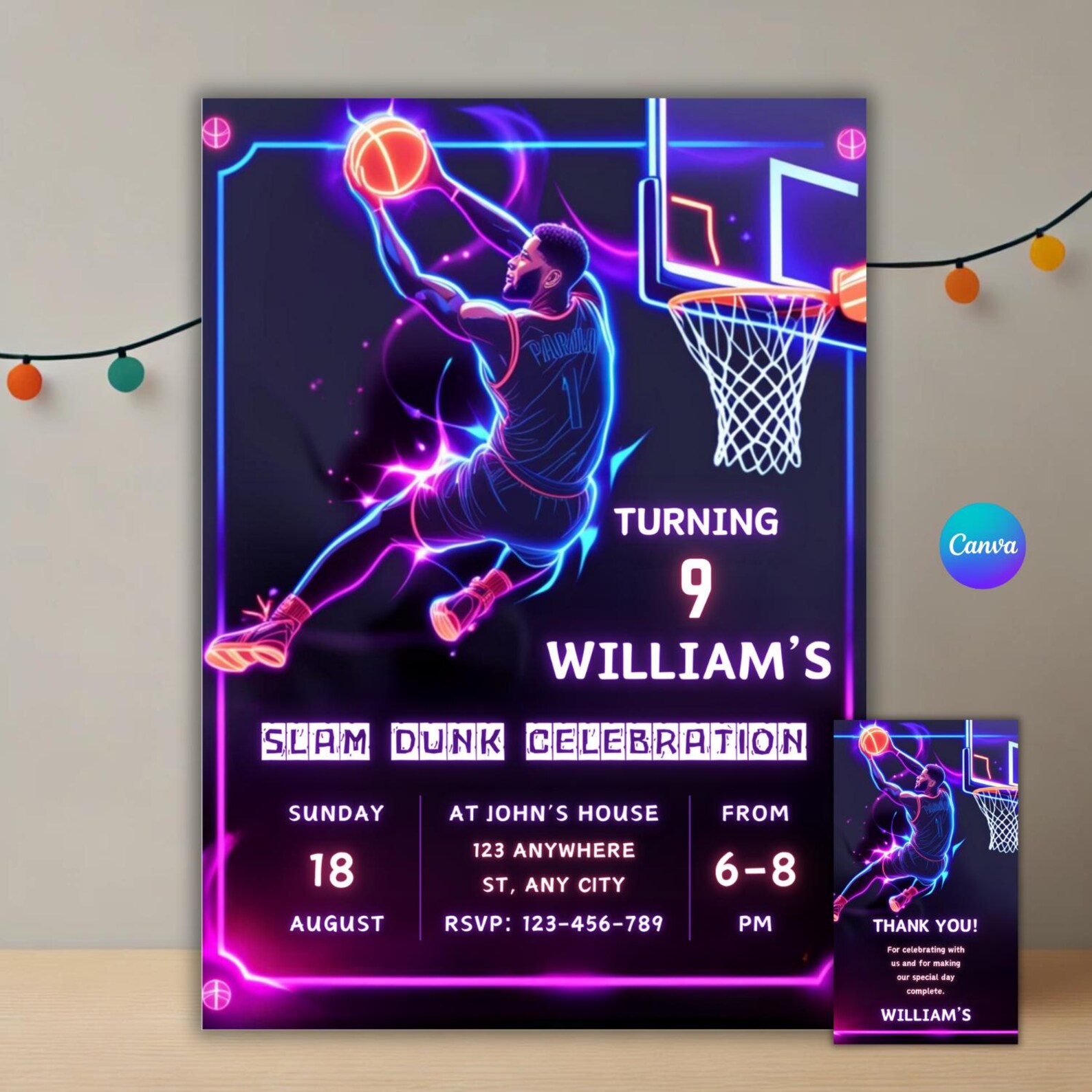 Basketball Birthday Invitation, Basketball Invite, Glow Basketball ...