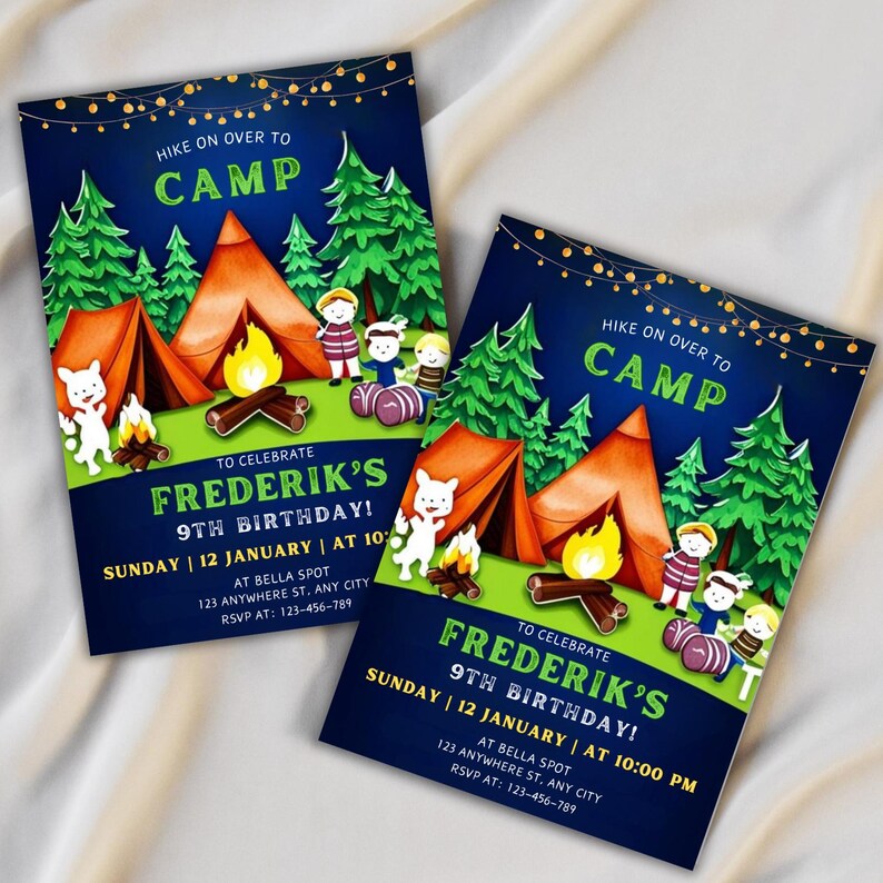 Camping Birthday Invitation, Backyard Camping Invite, Campfire Party ...