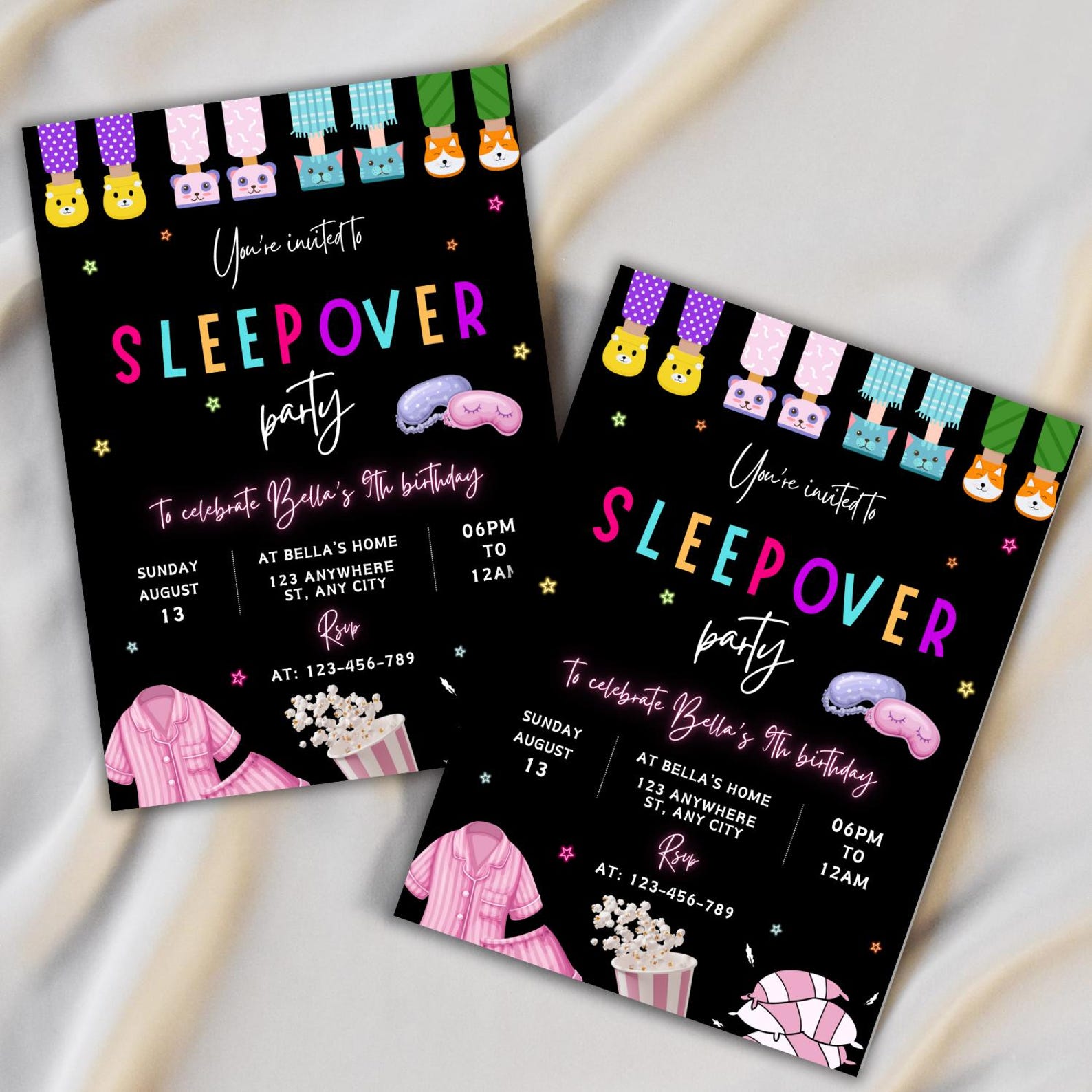 Sleepover Birthday Invitation, Girls Sleepover Birthday, Slumber Party ...